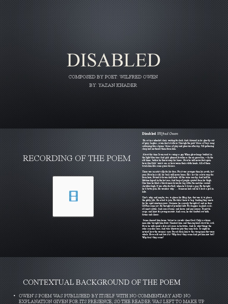 Disabled wilfred owen.pptx | PDF | Poetry | Hero