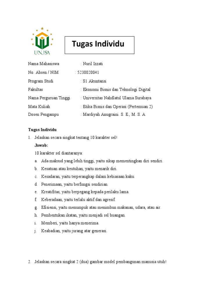 41 - Nuril Izzati - Tugas PRTM 2 Etika Bisnis | PDF | Sains & Matematika