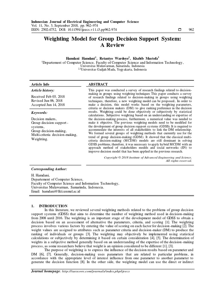 Weighting Model For Group Decision Support System | PDF | Decision ... Weighting Model For Group Decision Support System | PDF | Decision ...