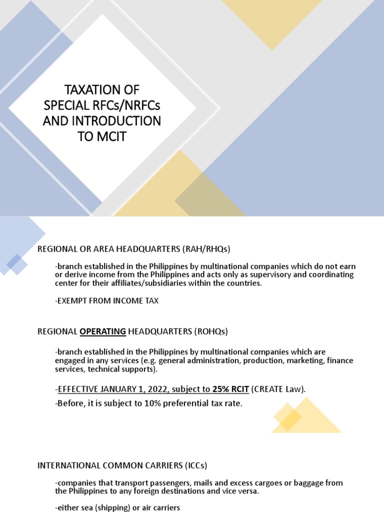 3 Corporate Income Taxation - Intl Carrier NRFC and Mcit | PDF | Taxes ...