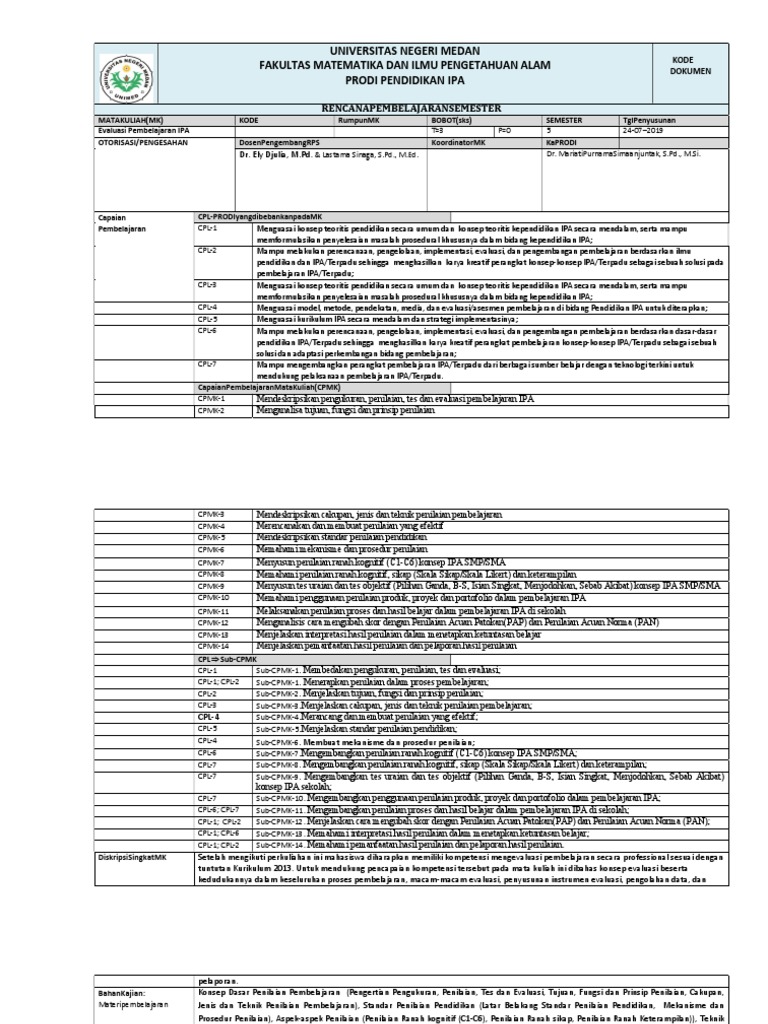 RPS Penilaian Autentik Pembelajaran IPA | PDF