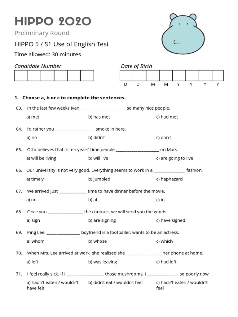 HIPPO 5 S1 Use of English Test 2020 | PDF | Home & Garden | Art