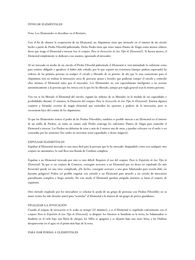 Invocar Elementales | PDF
