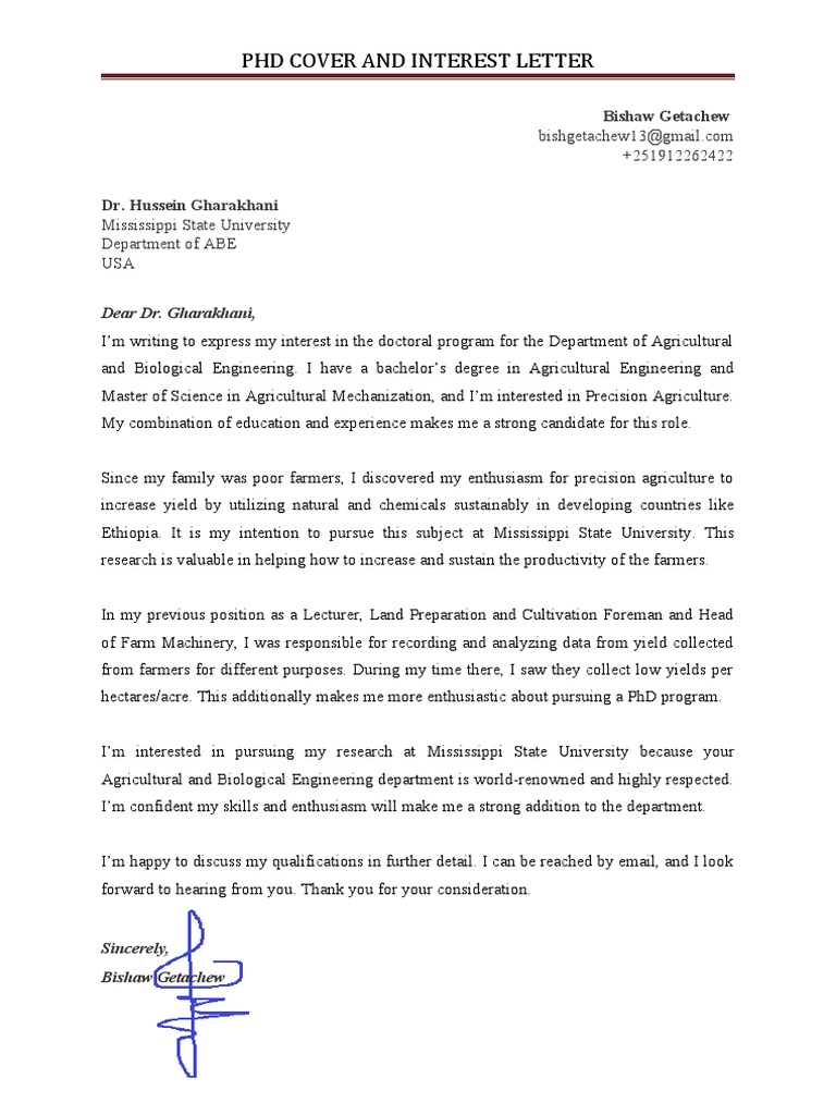 PHD Cover and Interest Letter | PDF