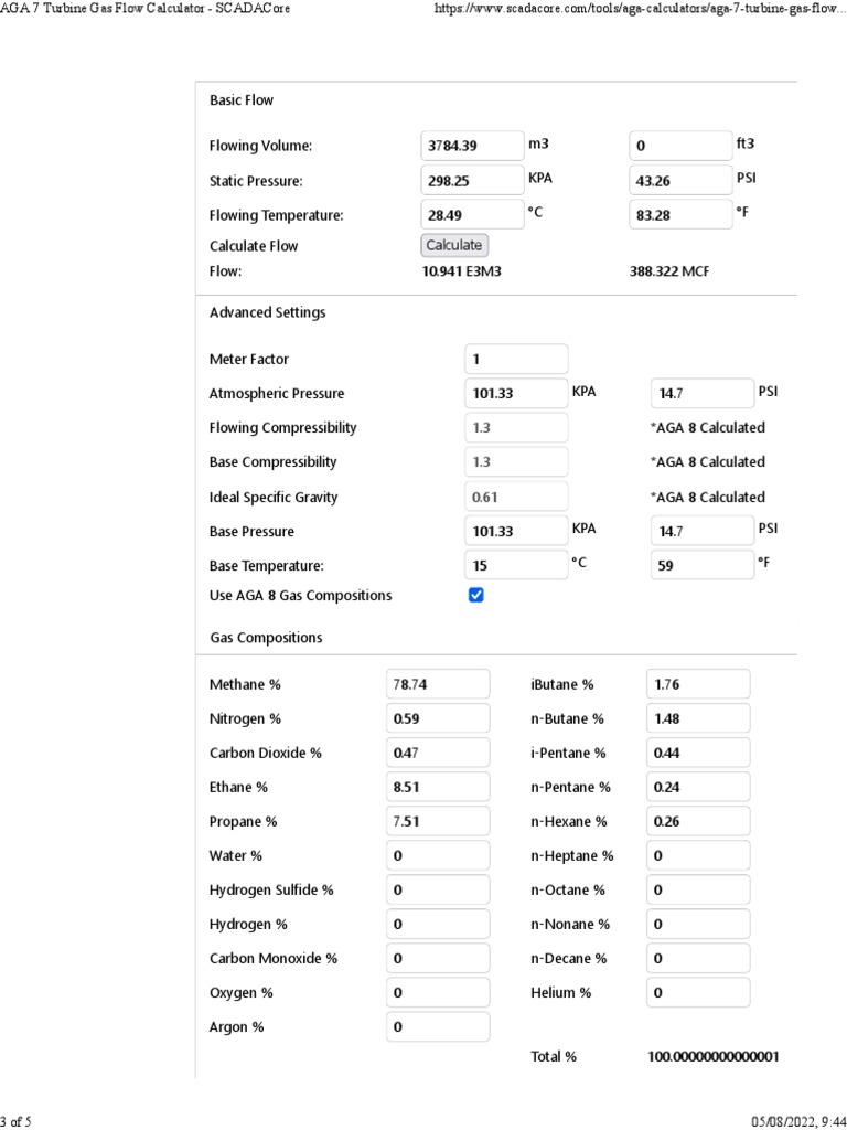 AGA 7 Turbine Gas Flow Calculator - SCADACore Agustus 2022 TGL 5 Jam 8 Pagi PDF | PDF | Gases ...