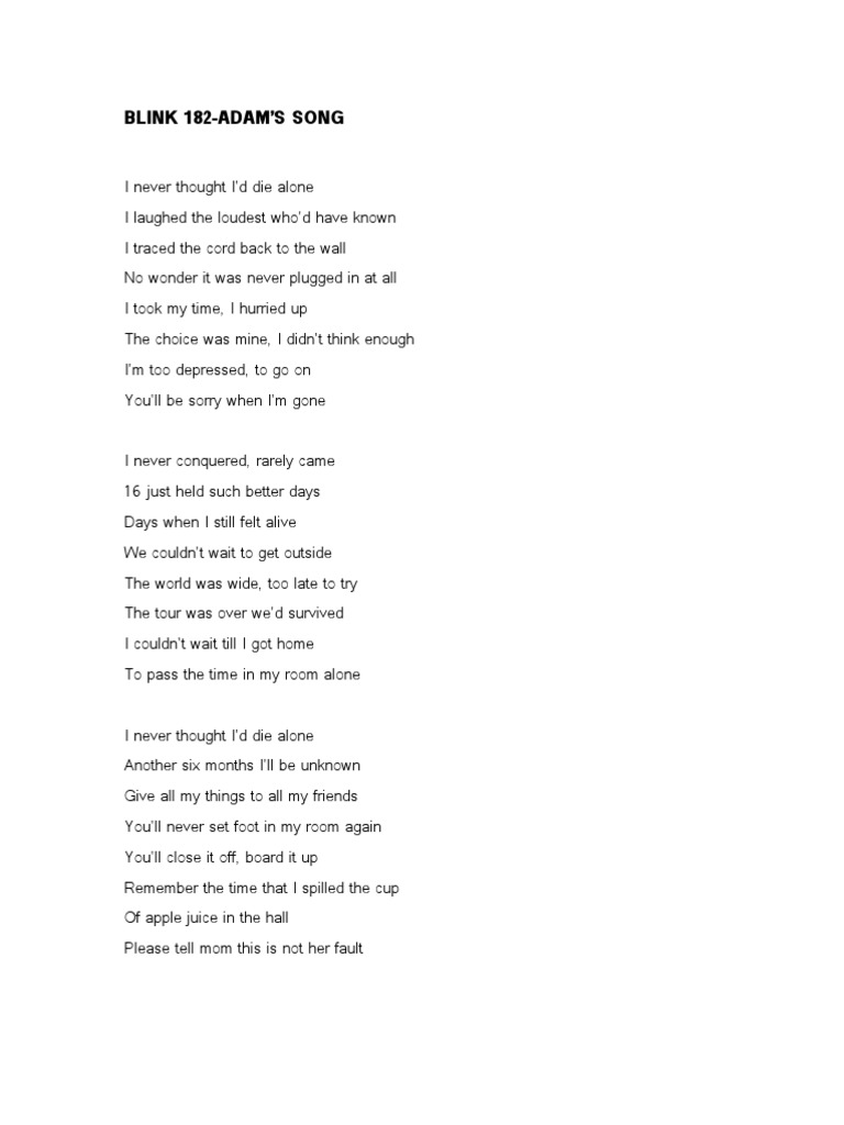 Blink 182 - Adam's Song | PDF