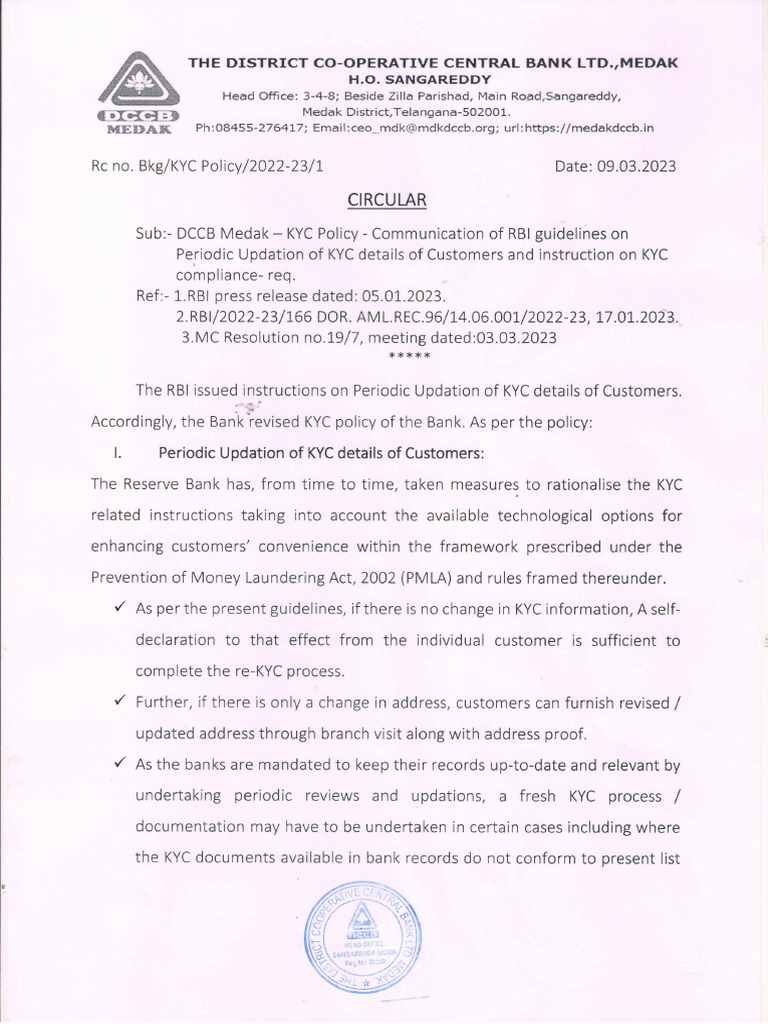 KYC Periodic Updation Circular PDF | PDF