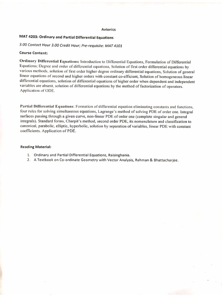 ODE - PDE Syllabus | PDF