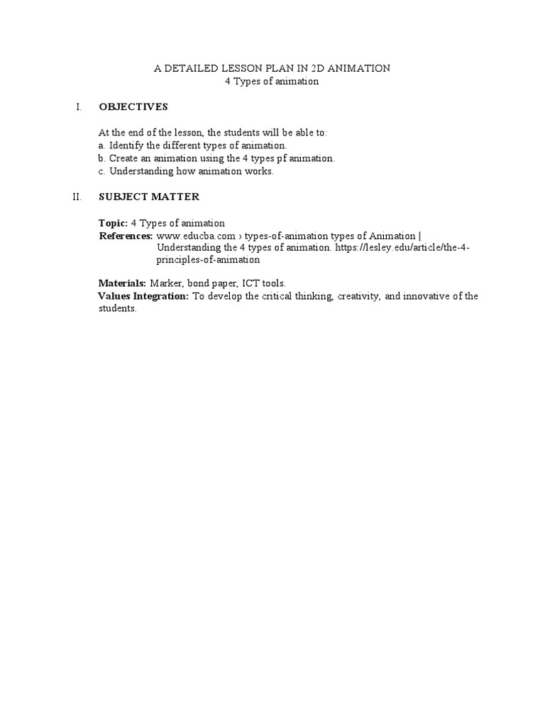 Final Detailed Lesson Plan Ann | PDF | Animation