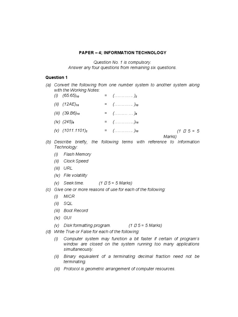 Papaer 4 Information-Technology Qna | PDF | Databases | Operating System