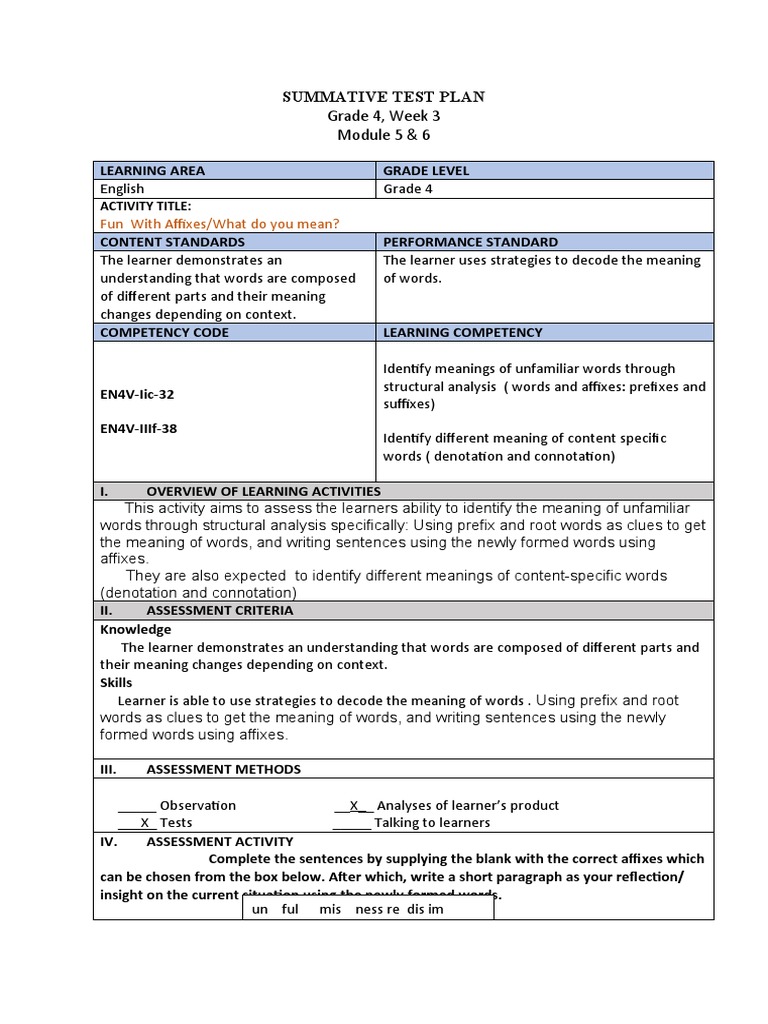 3rd Summative Test | PDF | Word | Learning