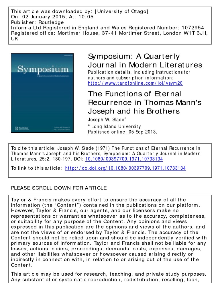 Eternal Recurrence in Joseph and His Brothers | PDF | Jacob | Friedrich ...