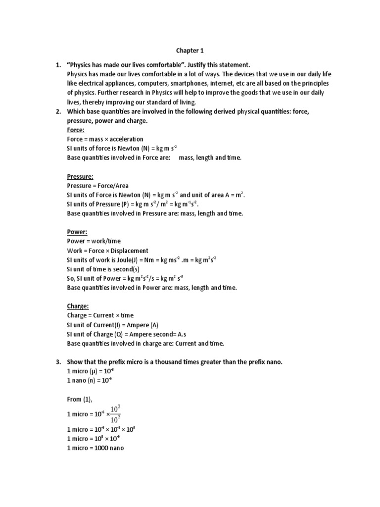 Chap1 National Book Foundation 9th Class Conceptual Questions | PDF | Kilogram | International ...