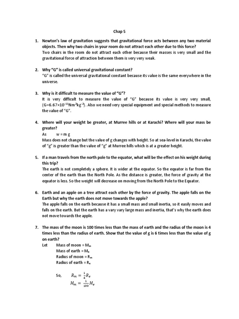 Chap5-7 National Book Foundation 9th Class Conceptual Questions | PDF | Buoyancy | Gravity