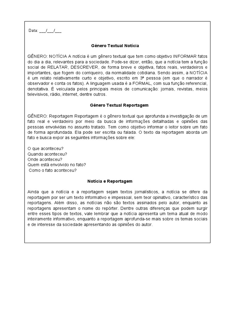 Diferenças entre Notícia e Reportagem | PDF