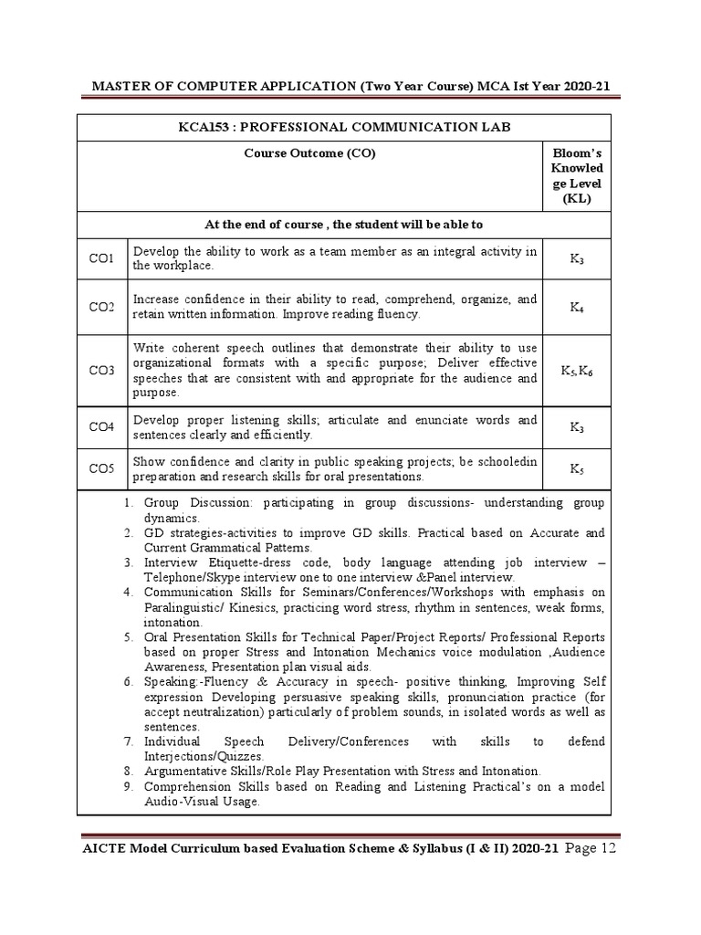 Mca Syllabus (English Lab) | PDF