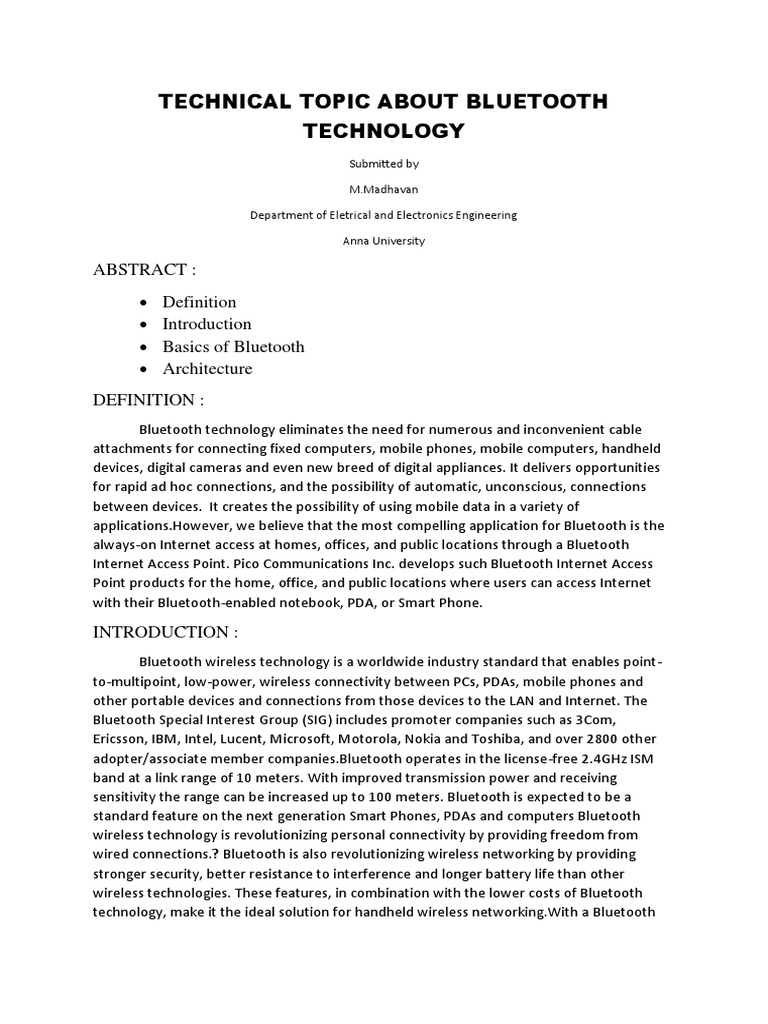 Technical Topic About Bluetooth Technology | PDF | Bluetooth | Computer Architecture