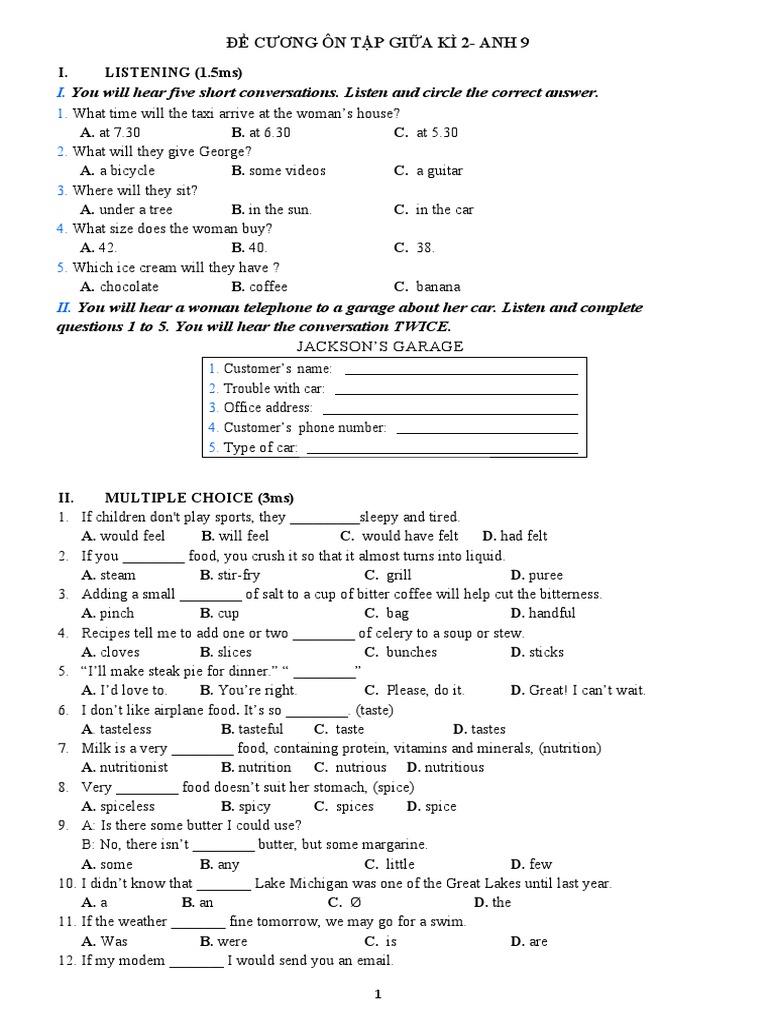 ĐỀ CƯƠNG ÔN TẬP GIỮA KÌ 2-ANH 9 | PDF | Learning | English Language