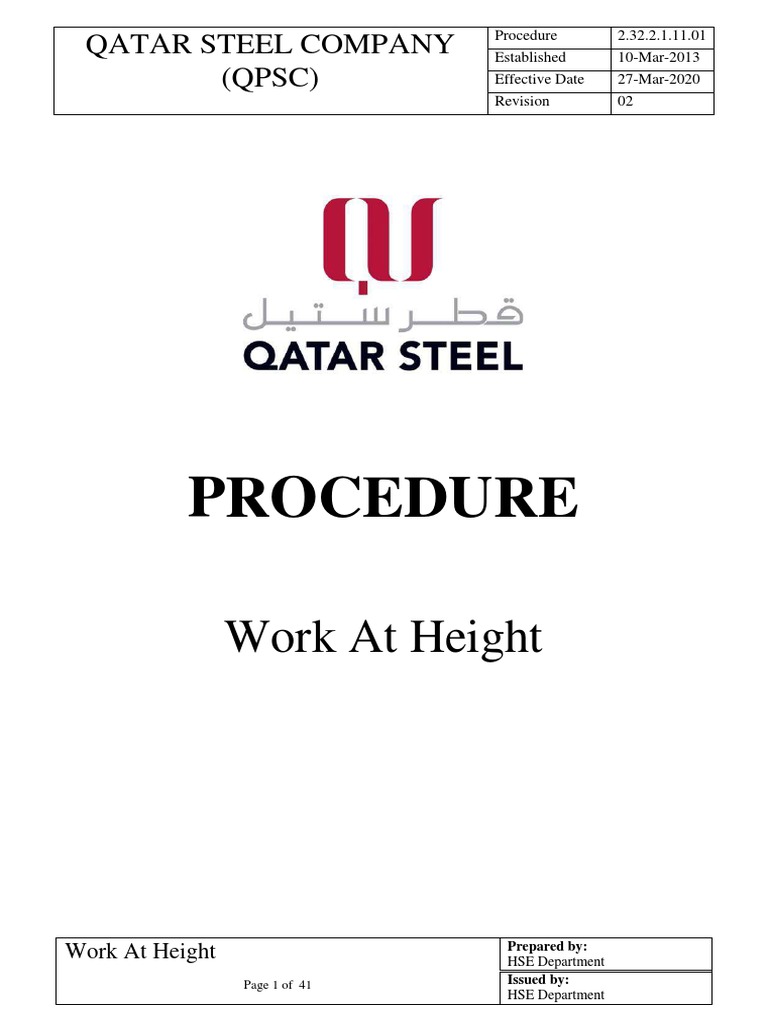 Work at Height Procedure | PDF | Safety