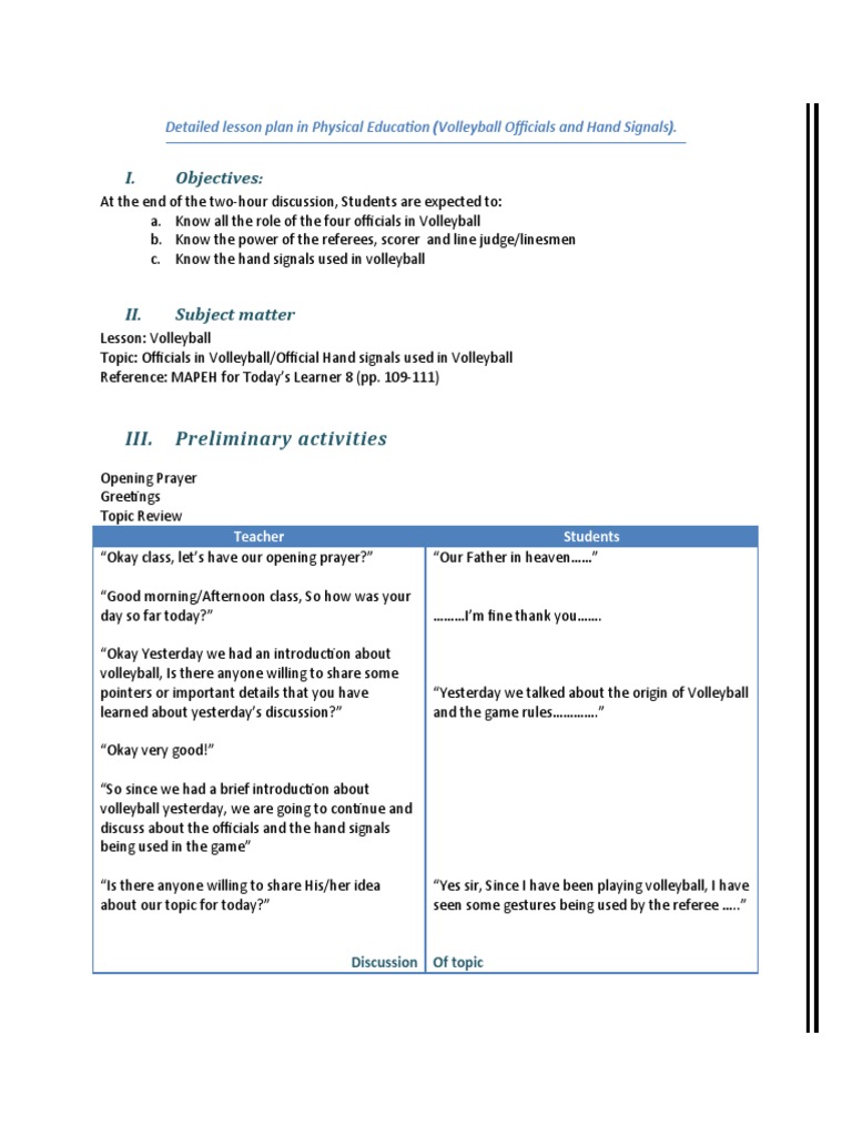 Detailed Lesson Plan in Physical Education | PDF | Referee | Sports
