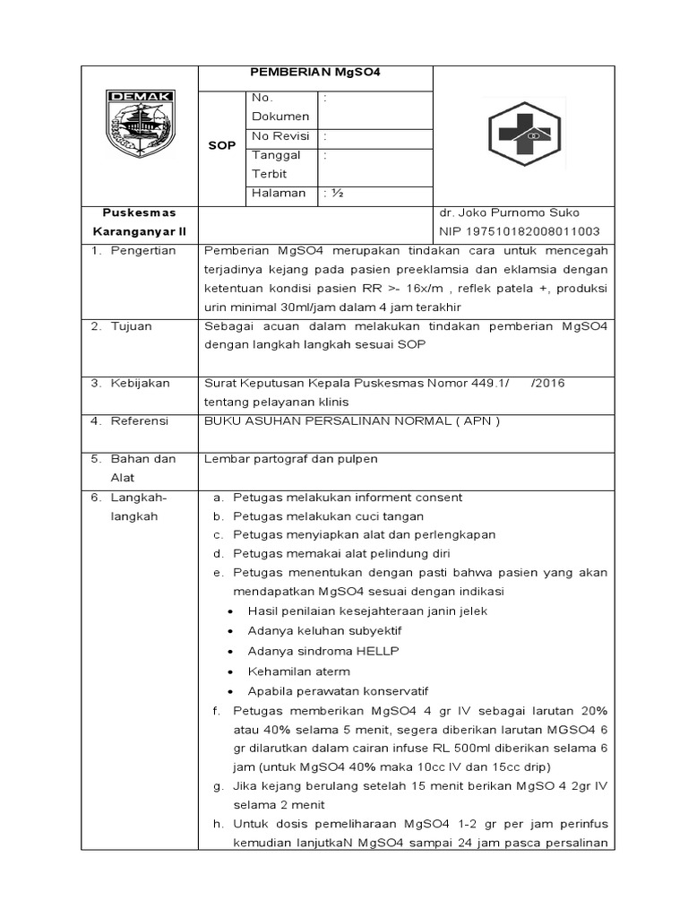 PEMBERIAN MgSO4 | PDF
