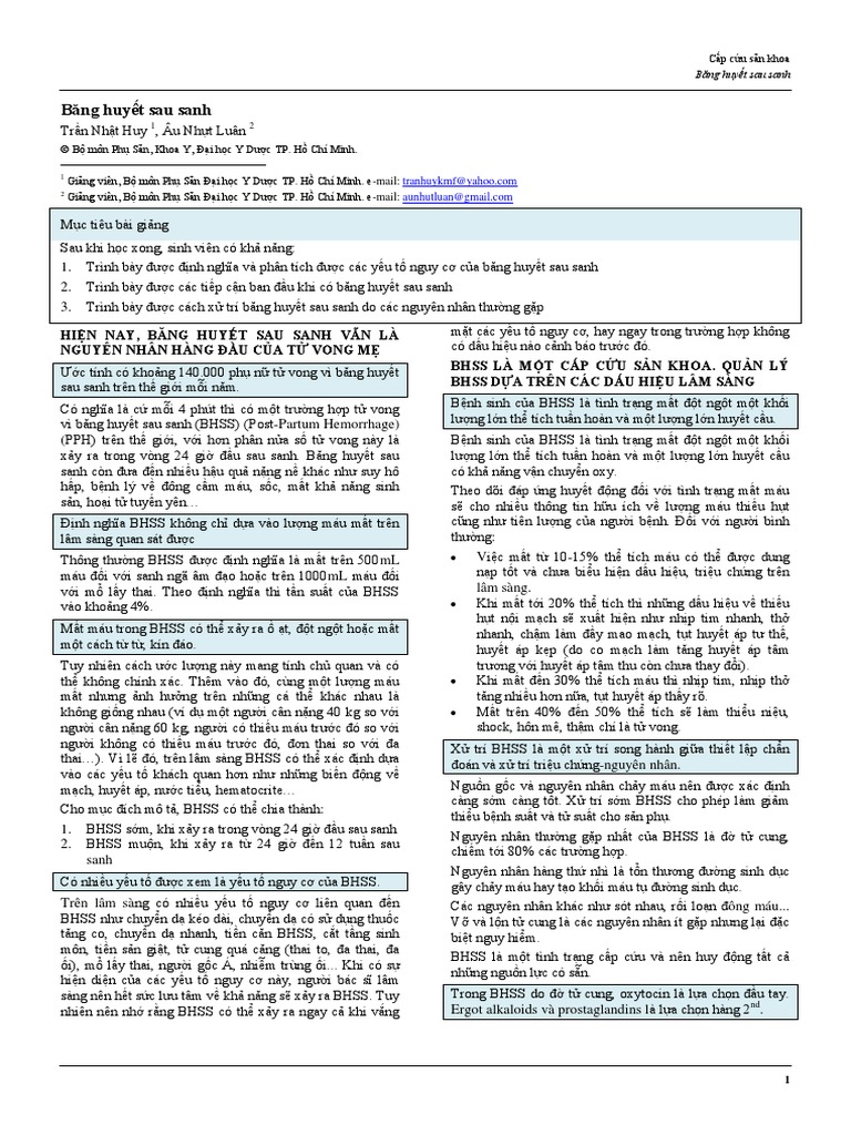 Bang Huyet Sau Sanh | PDF