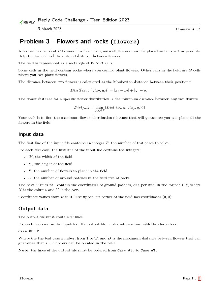 Problem3 Flowers | PDF | Algorithms | Theoretical Computer Science