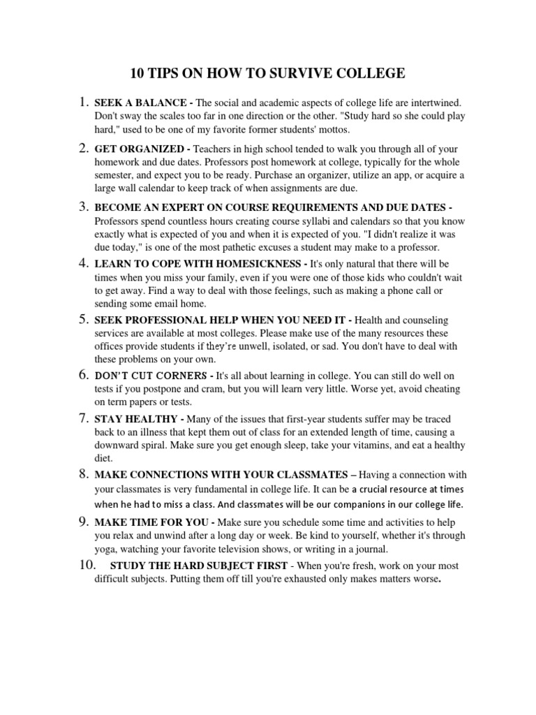 10 Tips On How To Survive College | PDF | Homework