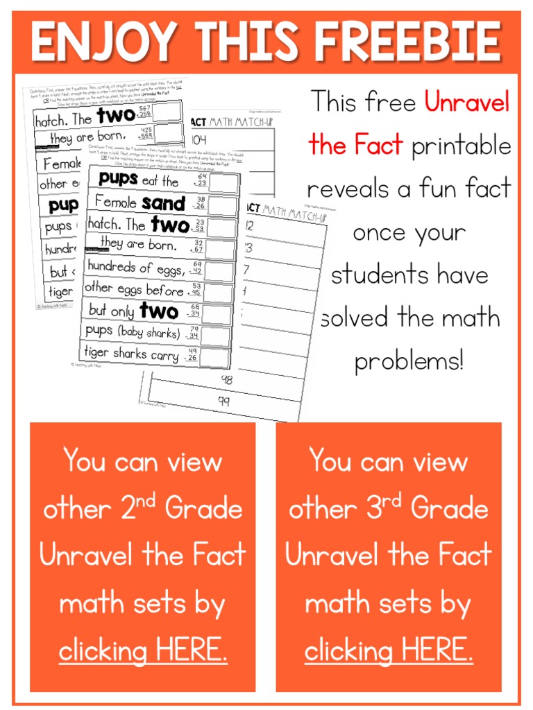 2 and 3 Digit Addition and Subtraction Unravel The Fact Freebie | PDF