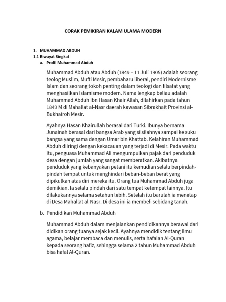 CORAK PEMIKIRAN KALAM ULAMA MODERN-LEONY VIOLYTTA | PDF