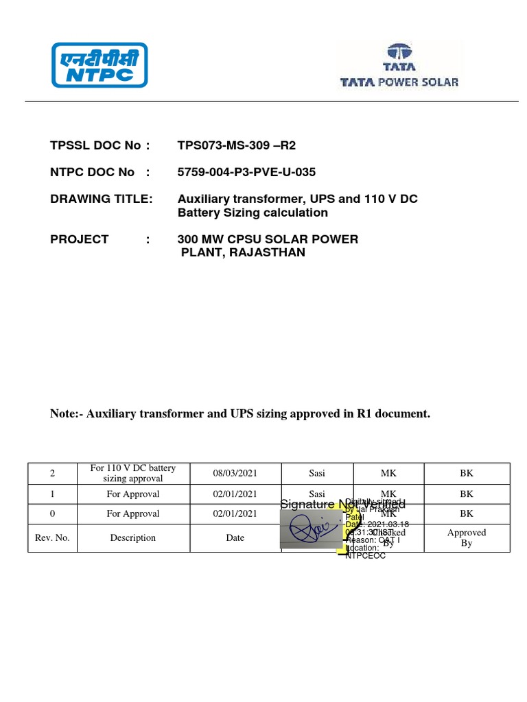 Aux NTRF Sizing | PDF | Battery Charger | Electricity