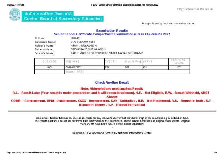 CBSE - Senior School Certificate Examination (Class XII) Results 2022 ...