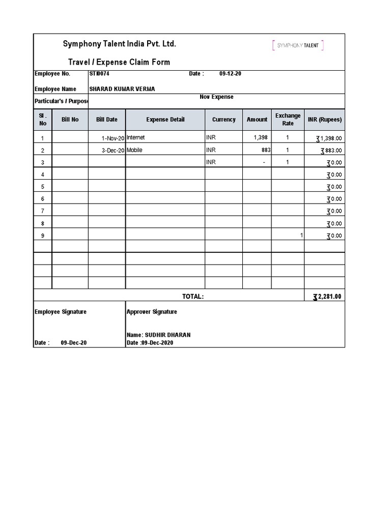 Reimbursement Form - Nov | PDF | Payments | Rupee