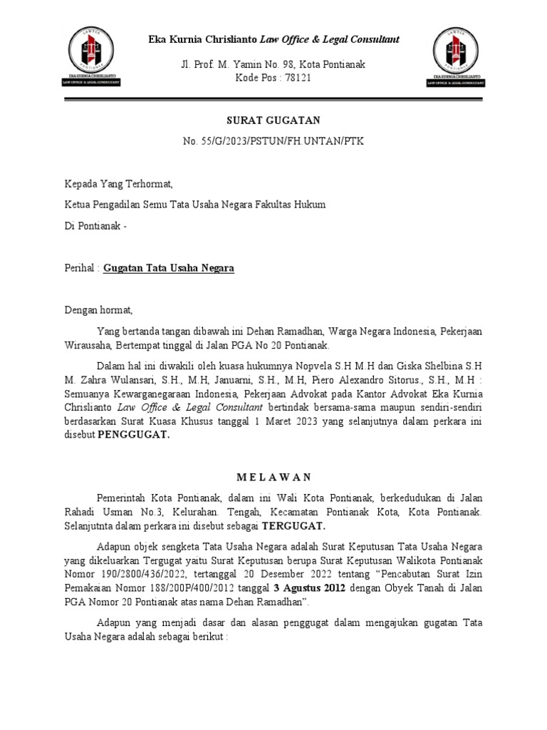 SURAT GUGATAN PTUN Fix-2 | PDF