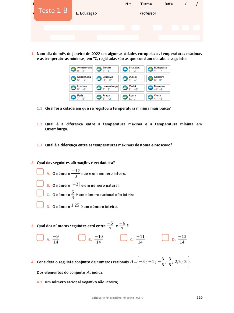 Teste 1B Cap1 | PDF | Cometa | Matemática