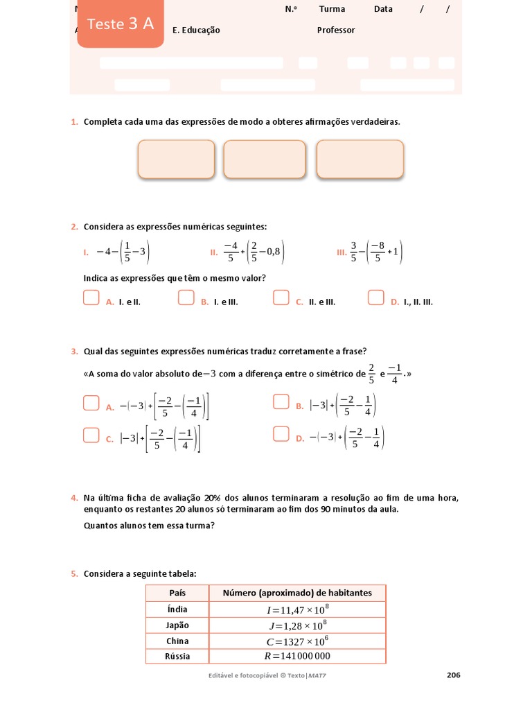 Teste 3A Cap1-2-3 | Descargar gratis PDF | Triângulo | Equações