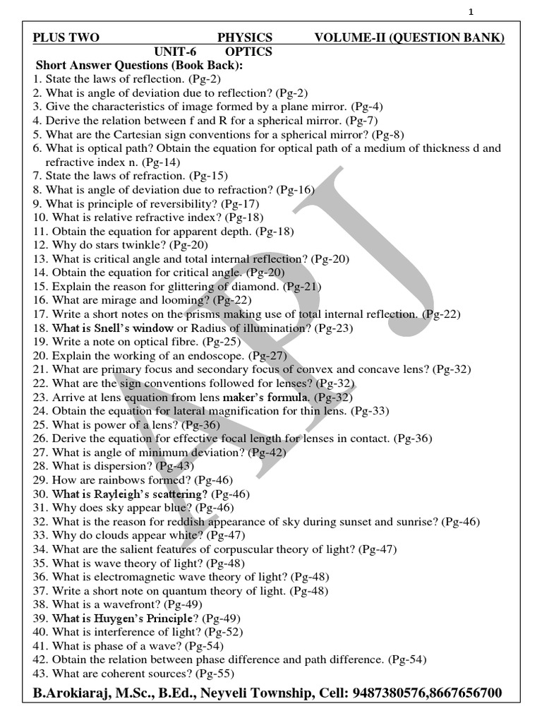 Namma Kalvi 12th Physics Volume 2 Question Bank em 216274 | PDF ...