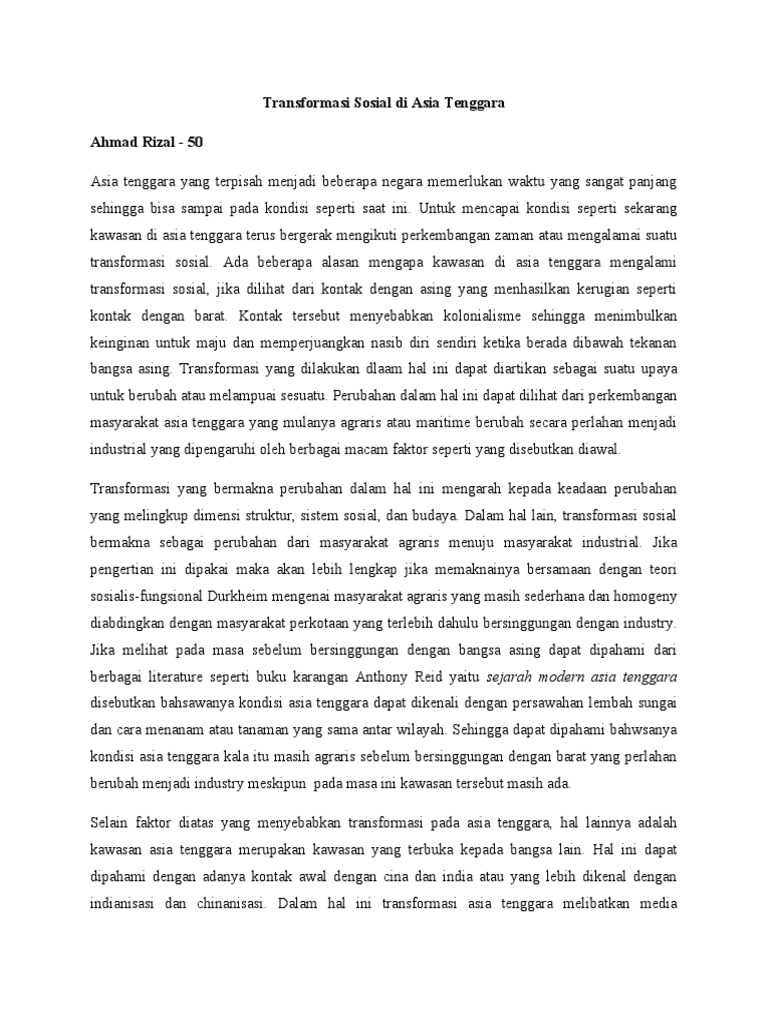 Transformasi Sosial Di Asia Tenggara | PDF