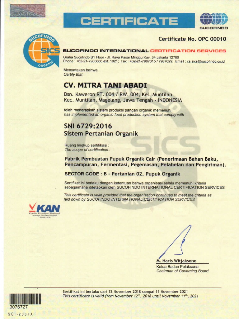 Sertifikat Organik MTA PDF | PDF