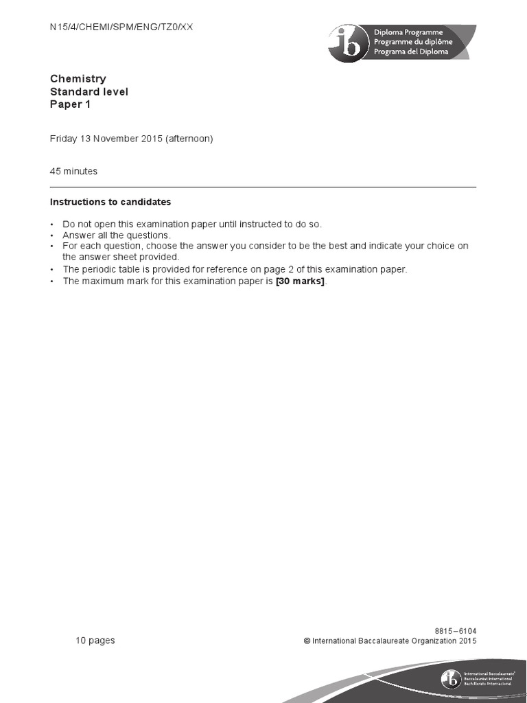 Chemistry Paper 1 SL | PDF | Ion | Chemical Reactions