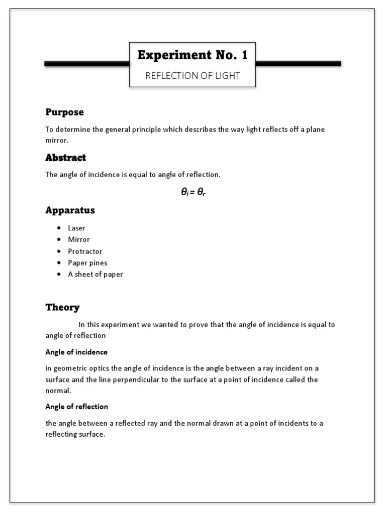 Lab Report - Experiment No 1 | PDF | Mirror | Light
