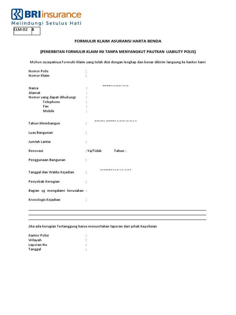 Formulir Klaim Asuransi Harta Benda | PDF