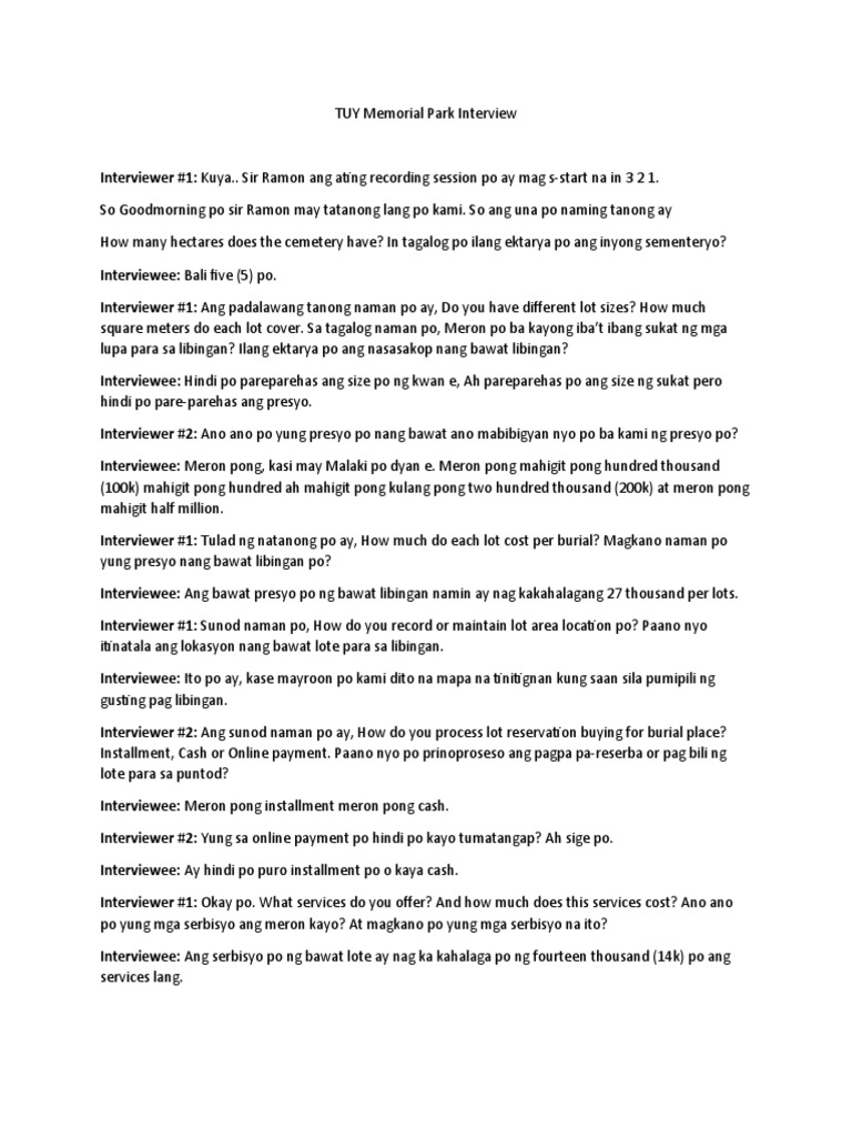 TUY Memorial Park Interview Transcript | PDF