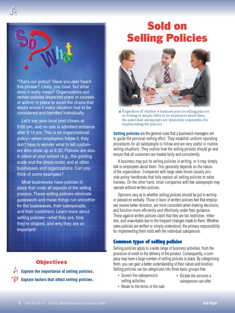 Selling Policies | PDF | Sales | Policy