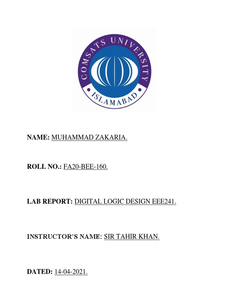 Fa20-Bee-160 Lab 04 DLD | PDF | Teaching Methods & Materials | Technology & Engineering