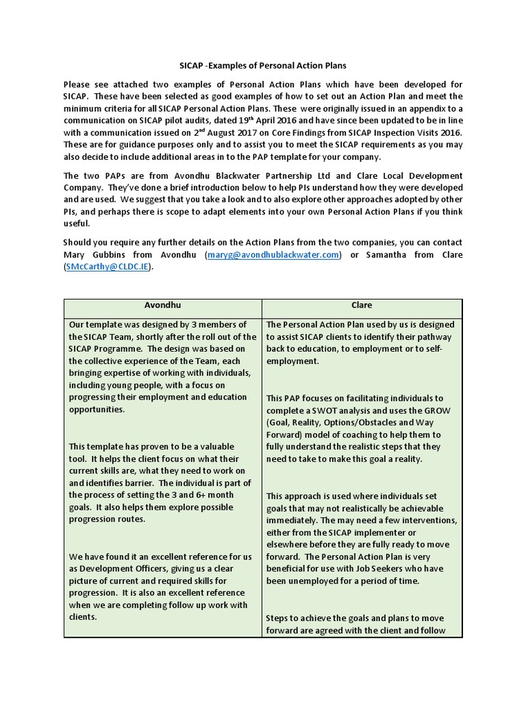 Examples of Personal Action Plans | PDF | Academic Degree | Diploma