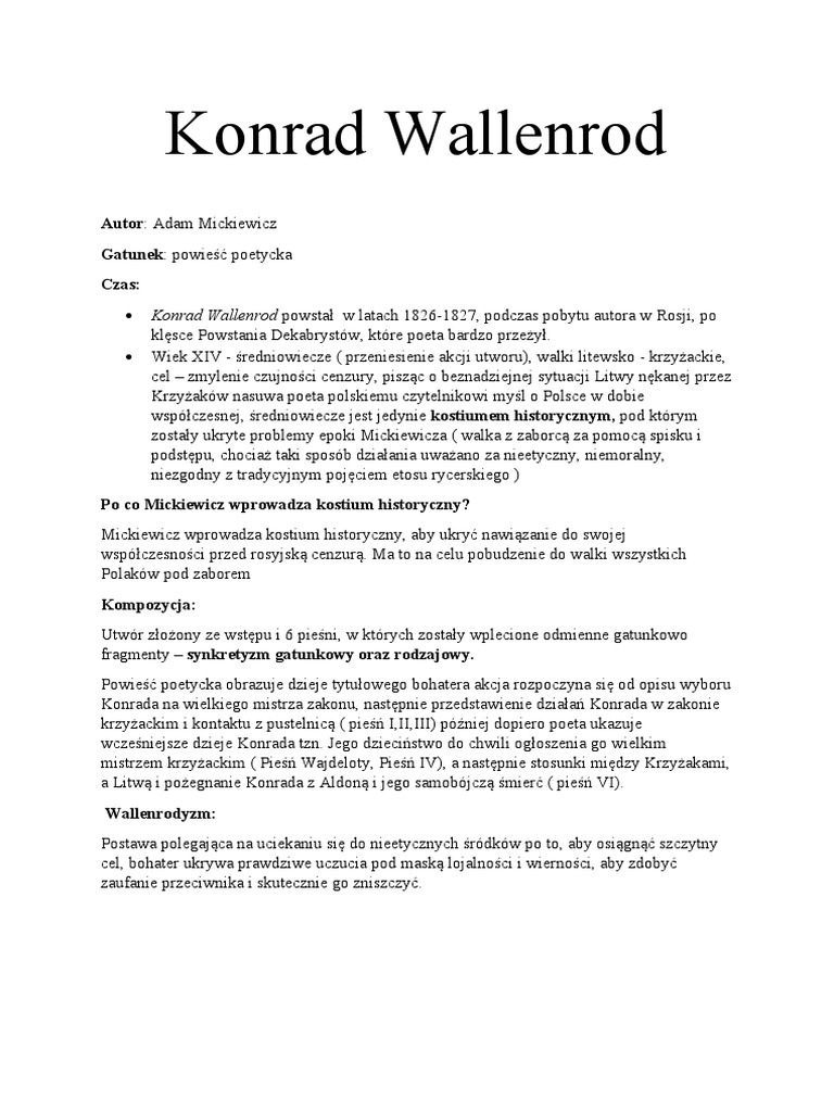 Konrad Wallenrod Notatki | PDF