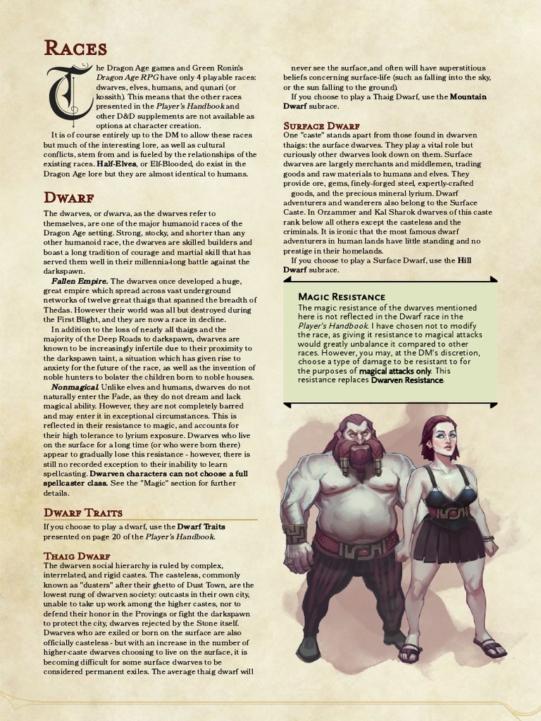 Dragon Age 5th Edition - Races - Classes | PDF | Dwarf (Dungeons ...