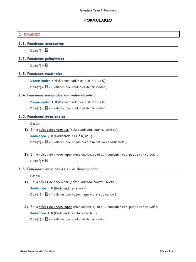 Formulario Tema 7. Funciones | PDF