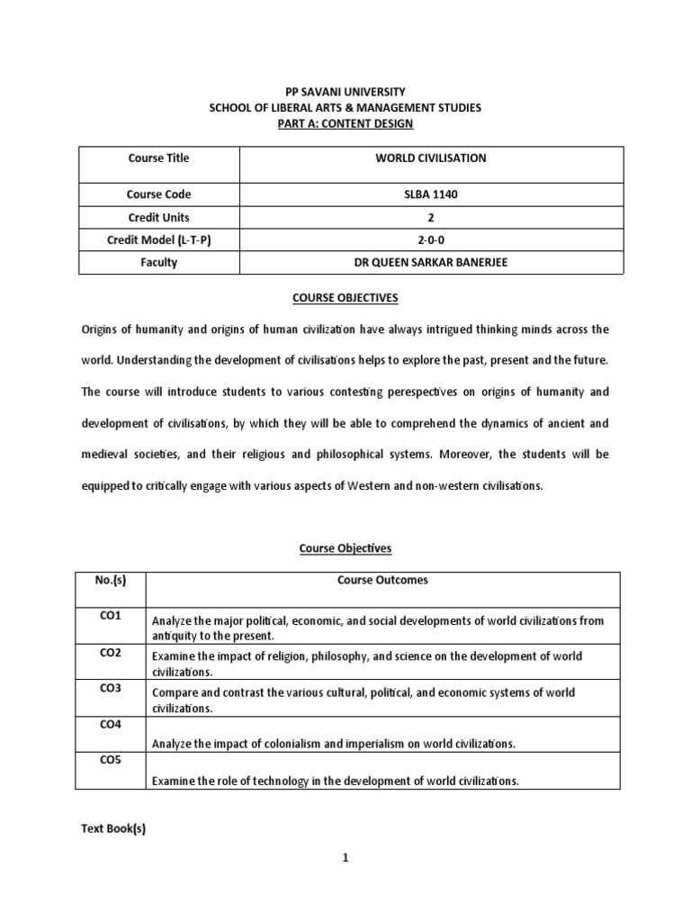 World Civilisation Course Overview | PDF | Civilization | Human